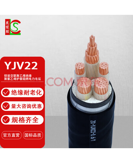 昆缆胜 电缆线ZC-YJV22-3*240+2*120平方 电压0.6/1KV国标5芯铜芯铠装地埋阻燃电缆 硬线1米
