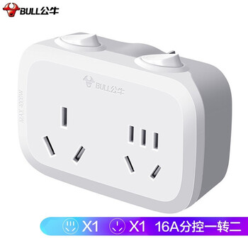 公牛（BULL）16A转16A+10A大功率一转二插座/一转多分控转换插头-z电源转换器 2位分控无线转换插座9323D-融创集采商城