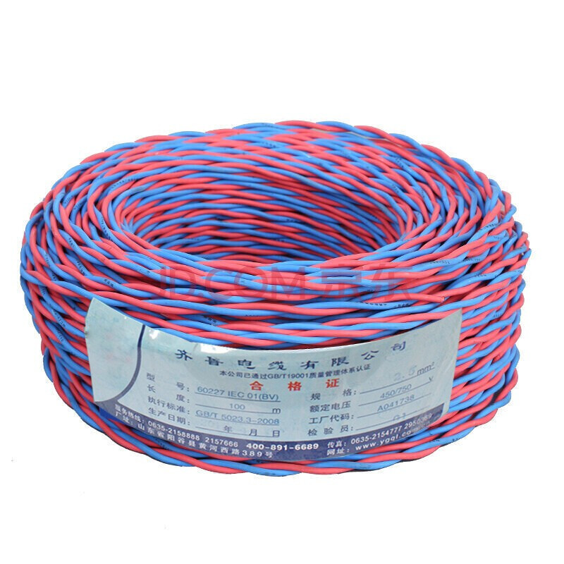 齐鲁（QILU）电线 RVS2*1 平方双绞线 国标铜芯软线 电源花线 红蓝 100米-融创集采商城