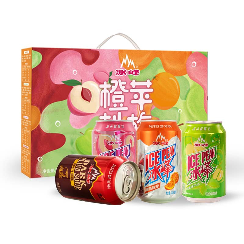 冰峰 ICEPEAK橙味330ml*3+酸梅汤310ml*3+白桃味330ml*3+苹果味330ml*3四拼礼盒装碳酸饮料-融创集采商城