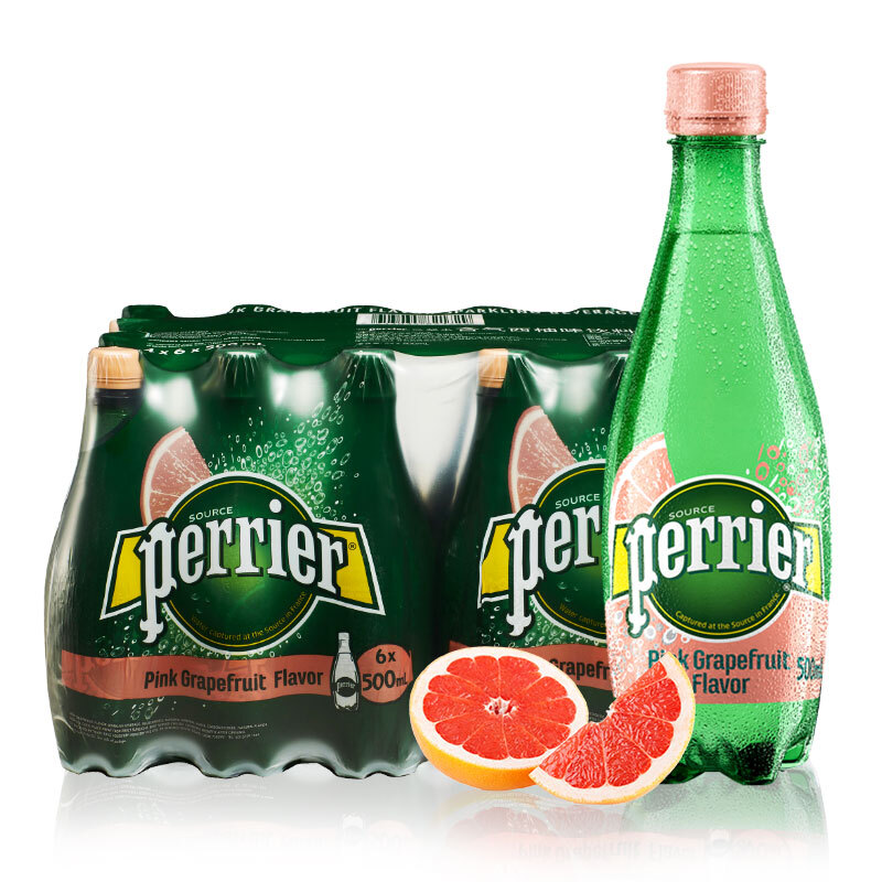 法国原装进口 巴黎水（Perrier）气泡矿泉水 西柚味含气天然矿泉水 500ml*24瓶 （塑料瓶瓶）整箱_巴黎水（Perrier）