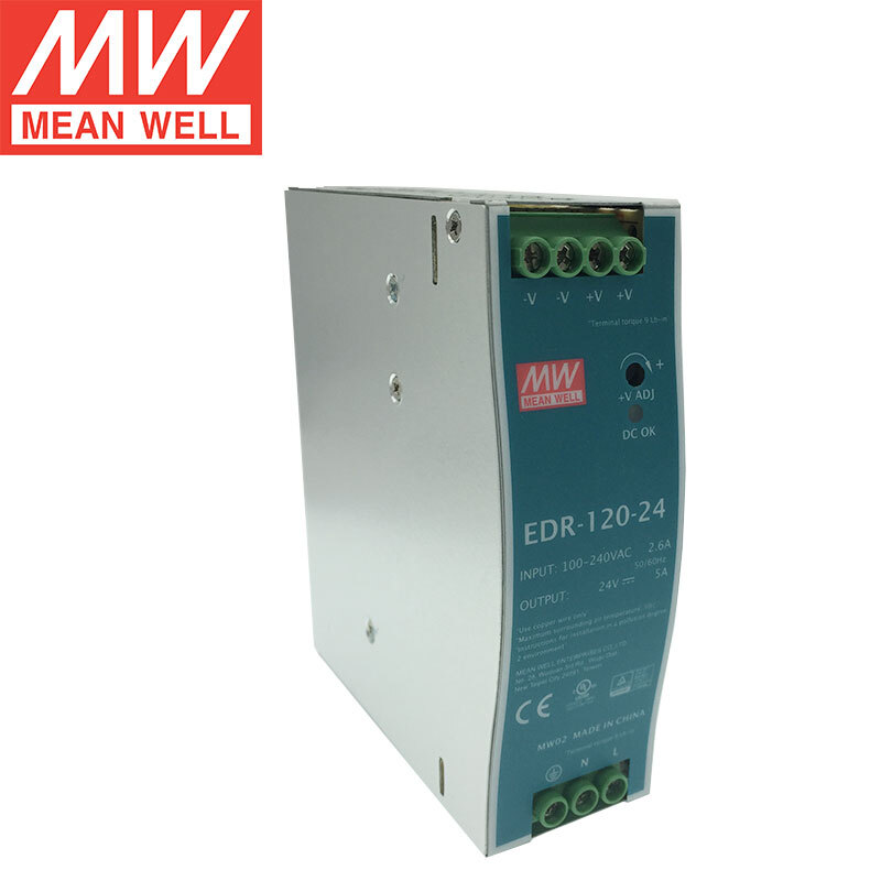 明纬（MEANWELL）EDR-120-24 (120W 24V 输出 5A）工业用DIN导轨型单组 输出薄型明纬电源24v