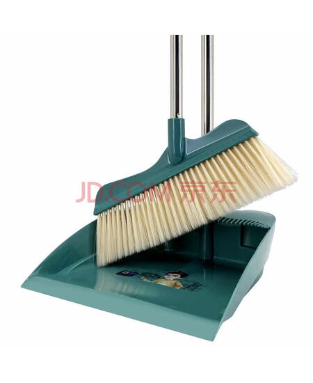 兰诗 （LAUTEE）H2-022 不锈钢细丝软毛扫把簸箕套装 办公室扫把套装 深绿