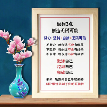 每日反思 励志字画学生书房挂画励志进步礼物摆件书法座右铭实木相框挂墙画框UTK UTK87 做到三点 努力 坚持 自律 A4(可摆可挂)
