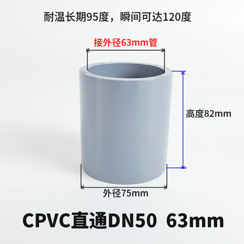 CPVC直接PVC-C管箍氯化聚氯二通塑料对接PVC速节化工两通接头 DN50=dn63内径63mm2寸 耐高温浅【图片 价格 品牌 报价】-京东