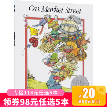 英文原版绘本 On Market Street 25th 市场街 凯迪克银奖 廖彩杏推荐平装绘本 ABC 26个字母 儿童字母启蒙认知早教学习