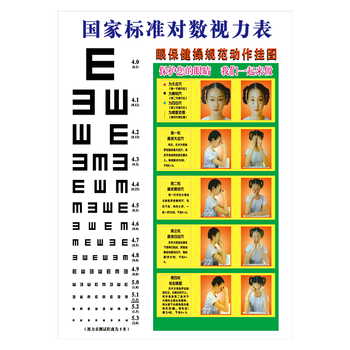 教室布置宣传画海报4节新版6节眼保健操示意图挂图贴纸贴画SCH SCH01 视力表眼保健操 60*40厘米 PP覆膜贴纸