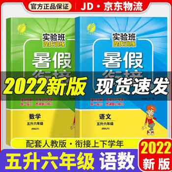 2022新版春雨教育实验班提优训练暑假衔接五升六年级人教版5年级同步暑假作业训练复习预习册 共2本 语文+数学 5升6 人教版