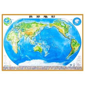 2022新世界地形图 约1.1米*0.8米 精雕版精细3D凹凸立体地图挂图 地势地貌
