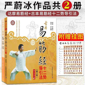 严蔚冰作品2册 达摩易筋经/古本易筋经十二势导引法赠挂图 修习技法心法 图解易筋气内功基本知识书籍