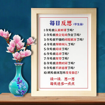 每日反思 励志字画学生书房挂画励志进步礼物摆件书法座右铭实木相框挂墙画框UTK UTK92 每日反思（学生篇） A5(可摆可挂)