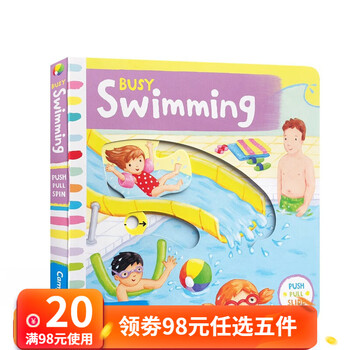 Busy Swimming 纸板书 幼儿启蒙认知英文原版趣味读物 孩子可以藉由推、拉和转动的过程
