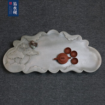 河北易水砚有限公司天然整块石茶盘排水小大号易水砚石材茶海茶具石头茶台家用 定制 红色