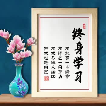 无负今日 学生书房励志字画挂画家风家训摆件书画书法座右铭实木相框挂墙画框UTK UTK55 超越自己终身学习 A3(挂墙专用)