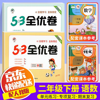 【销量过万】2022新版53天天练二年级下册人教版五三天天练同步练习册5.3天天练2下册同步测试卷 全优卷 二年级下册  语文+数学 人教版