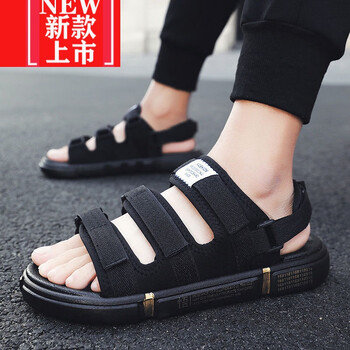 安踏男士凉鞋2022年春季新款夏季潮流青少年个性拖鞋运动外穿开车凉拖沙滩鞋 9702品质黑金 39 (标准码)