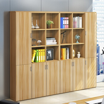 北吉 办公室书柜书架组合木质文件柜收纳柜办公柜储物柜带门 浅胡桃色（整体色） 长240cm高200cm宽30cm（组合款）【图片 价格 品牌 ...