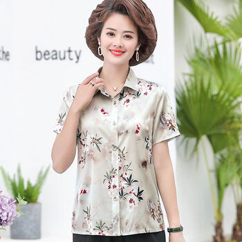 SWKE中老年装夏装洋气衬衫上衣女40岁50丝缎印花衬衣 203浅灰 3XL(建议120-135斤)【图片 价格 品牌 报价】-京东