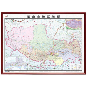【定制边框】2022年 西藏自治区地图 木框装裱 约1.1米*0.8米 红棕色边框
