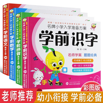 幼小衔接 名牌小学入学准备方案 幼儿园学前班识字+拼音+数学+语文教材套装 4册套装