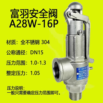 富羽安全阀A28W-16P 304不锈钢压力阀CF8耐腐蚀全不锈钢灭菌锅配件DN1520253240 公称通径：DN15(4分螺纹） 压力范围（0.1-0.3）Mpa【图片 价格 品牌 报价】-京东