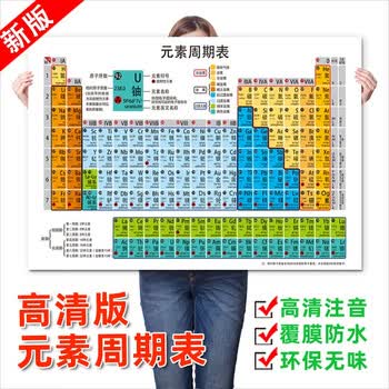 【老师推荐】新版118位元素周期表墙贴纸化学元素周期表校园文化初中海报挂图 新版-元素表（带注音）PP胶（背面带胶）  【20寸：35X50cm】