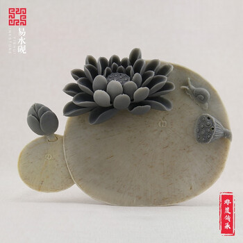 国家非遗易水砚天然原石手工雕刻《荷润群生》老坑青玉石茶盘茶托香插干泡台精品收藏摆件配礼盒收藏证书