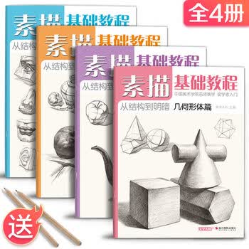 4册素描基础教程入门临摹教材书籍自学起步几何体静物结构人物 【4本全套】