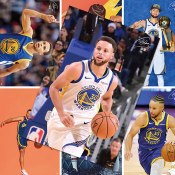 【球星推荐】库里海报 金州勇士贴墙卧室超大高清壁纸墙纸NBA球星签名周边 库里海报随机4张