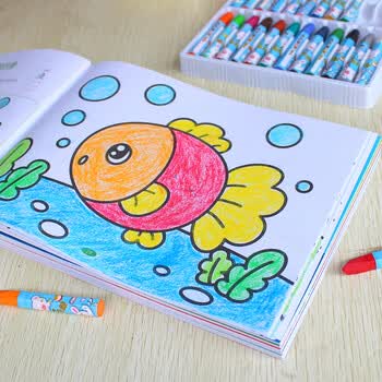 幼儿园宝宝填色涂鸦画画书 儿童阶梯涂色本小孩绘画册3-4-5-6-7岁 学画画涂画本 全套6本【无油画棒】