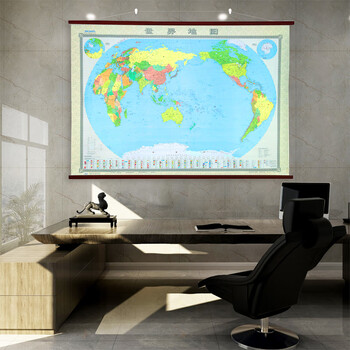 2021版世界地图挂图 1.8x1.3米挂图整张无拼缝仿木挂杆粘挂一体双面覆膜防水商务办公室客厅装饰