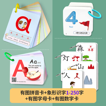 幼儿识字卡全套3000字儿童早教启蒙幼儿园宝宝认生字神器汉字卡片 象形字1-250字+有图拼音+有图字母+有图数字