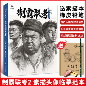 【】制霸联考2素描头像临摹范本2021烈公文化郭健 基础五官头骨团块照片对画头带手结构到大关