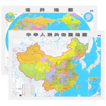 墙贴中国地图世界地图覆膜防水家用大号1.1米正版清晰地理知识 中国+世界地图贴图（套装2张）