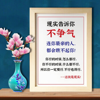 一分耕耘一分收获 书法座右铭客厅书房挂画字画装饰画框励志摆台实木相框挂墙画框UTK UTK53现实告诉你不争气没人瞧得起你 A5(可摆可挂)