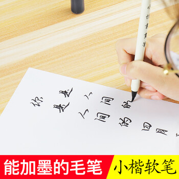 钢笔式软笔秀丽笔新毛笔小楷书法初学者软头笔可加墨签名练字笔便携式抄经描红宣纸专用笔仿毛笔狼毫兼毫 小楷 2支笔+小楷描红1本（纳兰性德）