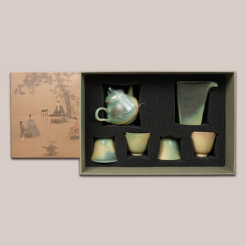 易水陶瓷精美功夫茶具客厅会客办公送礼轻奢套装汝窑茶壶一壶一公四杯简约家用泡茶茶礼套装 桃夭一壶一公四杯