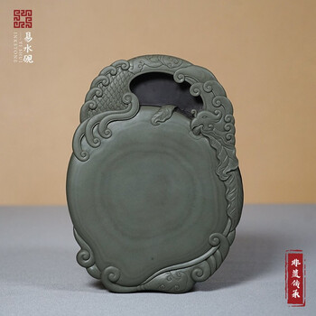国家非遗《青鸾衔桃砚》书法专用高档磨墨文房雅器文房名师手工雕刻 玉黛石