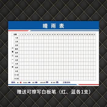 建筑公司工地施工晴雨表天气情况记录表图示公示栏覆膜防水墙贴纸 RDH37-01 晴雨表 50x70cm  PP覆膜防水贴纸