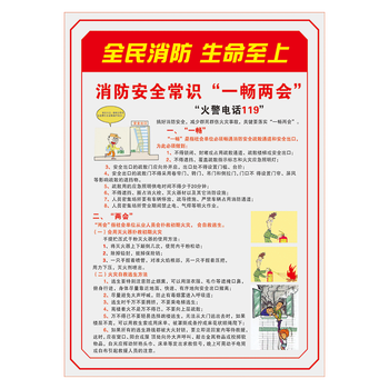 企业消防十条知识宣传画挂图单位消防安全常识宣传栏展板墙贴画防水贴纸VCH VCH29 一畅两会 80*60厘米 覆膜防水PP贴纸