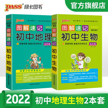 2022图解速记初中基础知识大全生物+地理套装人教版RJ版地理中考生物中考知识清单漫画图解讲例练全彩版初一初二中考上下册复习总结资料小册子生地会考复习资料pass绿卡图书