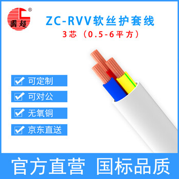 【國超RVV】国超电缆 ZC-RVV 3*6平方国标铜丝阻燃两芯家装线 软护套线 100米 白色【行情 报价 价格 评测】-京东