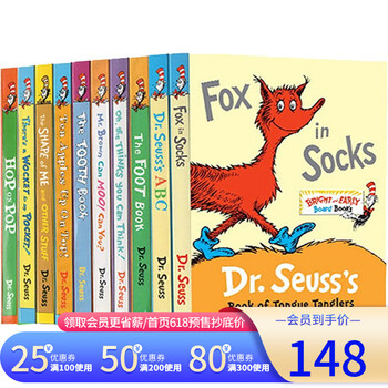 苏斯博士 英文原版绘本 Dr.Seuss's ABC 纸板书10册 幼儿启蒙分级读物 Step 廖彩杏推荐 儿童英文学习 Fox In Socks/Foot Book