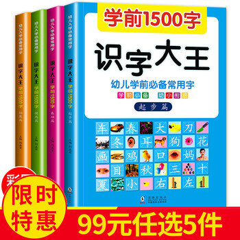 全4册 识字大王学前1500字幼小衔接幼儿学前常用字 看图识字书学龄前3-6岁幼儿早教卡片启蒙教辅