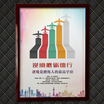 新版企业文化宣传画海报挂图标语公司办公室装饰布置PS仿红木挂墙画框IBH32 IBH32-09 逆境磨励德行 40*60cm PP覆膜贴纸(不含框)