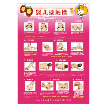 婴儿操健康宝宝按摩宣传画海报挂图婴儿抚触操图示墙贴画覆膜贴纸WSH WSH62 婴儿抚触操 70*50厘米