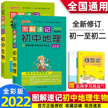2022版 图解速记初中生物+初中地理全彩版七八年级中考会考复习资料口袋书