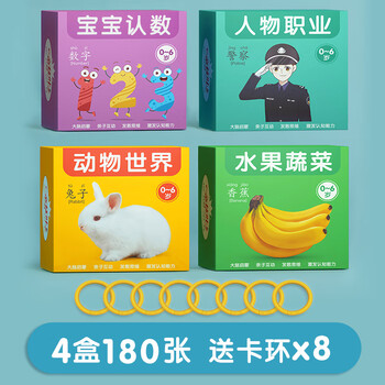 数字卡片1到100幼儿园教具识数儿童早教认知宝宝益智玩具认数神器 动物+果蔬+认数+交通【加厚大卡180张】