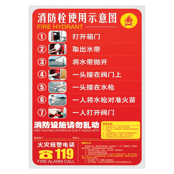 消火栓使用方法挂图海报宣传画消防栓火警电话119墙贴画PP覆膜贴纸VEH VEH09 消防栓使用示意图 80x60cm  PP覆膜贴纸