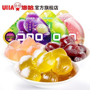 UHA 悠哈 果汁软糖52g袋装7口味选酷露露COO味觉糖果创意糖果爆浆糖 【3袋】葡萄味+白葡萄味+桃子味【图片 价格 品牌 报价】-京东